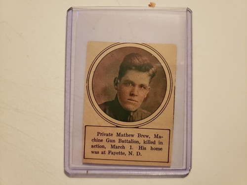 Private Mathew Brew Matthew Fayette North Dakota 1919 World War 1 WW1 ...