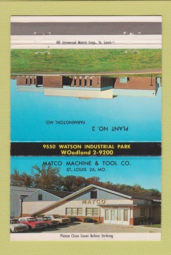 Matchbook Cover - Matco Machine Tool St Louis MO 40 Strike | eBay