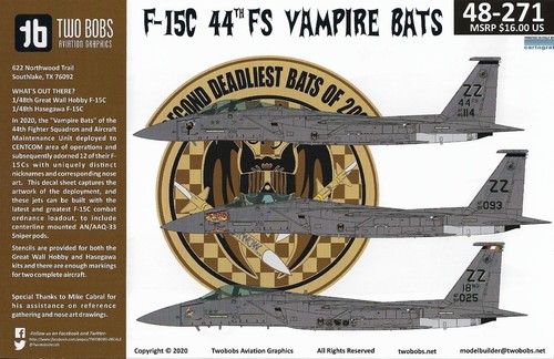TB48271 Two Bobs Decals 1:48 McDonnell F-15C Eagle 44th FS Vampire Bats ...