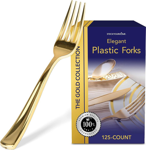 Stock Your Home 125 Disposable Heavy Duty Plastic Forks, Fancy Gold | eBay