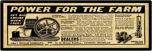 1912 Gray Motor Company - Gas Engines - New Metal Sign: Detroit ...