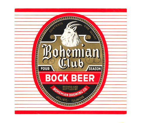 Bohemian Club Bock Beer Label Quart Size Vintage Item 4 1/4 by 4 Inches ...