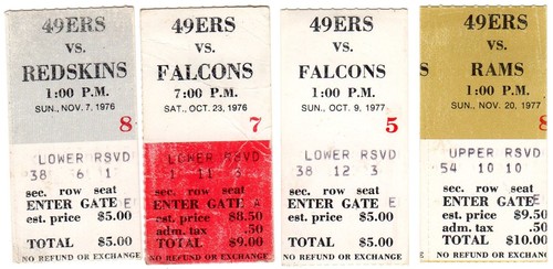 1970s SAN FRANCISCO 49ERS TICKET STUB - VARIOUS - ONE TICKET | eBay