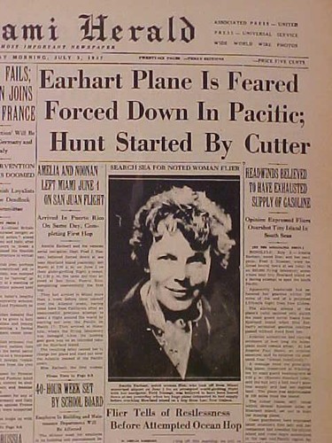 VINTAGE NEWSPAPER HEADLINES ~ AMELIA EARHART ~AIRPLANE MISSING PLANE ...