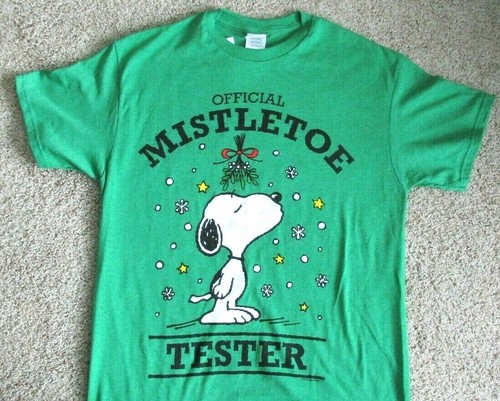 Peanuts Snoopy Christmas T-Shirt SS 'Official Mistletoe Tester' Green ...