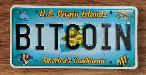 USVI VIRGIN ISLANDS VANITY LICENSE PLATE " BITCOIN" BIT COIN CRYPTO ...