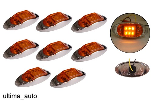 8X 12V ORANGE LED SIDE CHROME MARKER LIGHTS LAMP INDICATOR TRAILER ...
