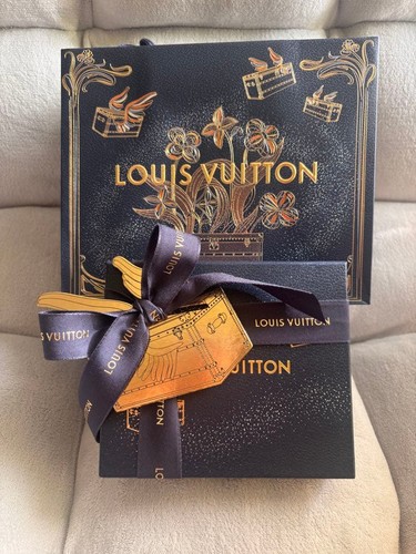 Louis Vuitton Empty Christmas Holiday Gift Box Navy Gold Logo Ribbon ...