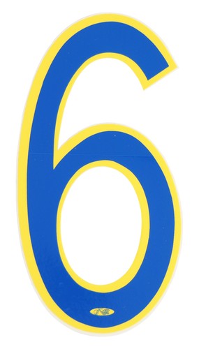 Neal Enterprises PROLINE 6" Number Plate Number #6 BLUE with YELLOW ...