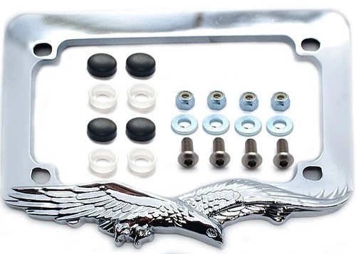 Chrome Eagle Motorcycle License Plate Frame Kit Stainless Screws & Caps ...
