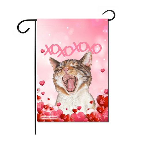Cat Tabby Valentine's Day Garden Flag, Double sided 12" x 18" Yard Art ...