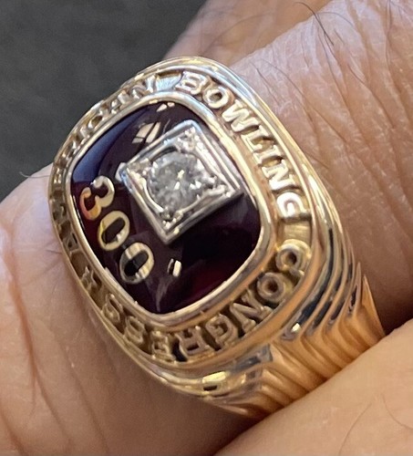 10K Gold & Diamond American Bowling Congress 300 Game Ring..Tj835 | eBay