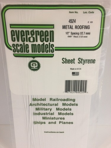 Evergreen Scale Models Seam Roofing Sheet 6 x 12in 15.2 x 30.5cm 1/2in ...