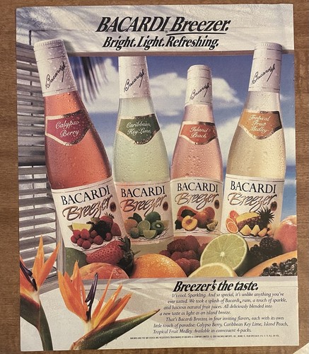 1990 Bacardi Breezer Berry Key Lime Peach Sparkling Rum Alcohol 90s ...