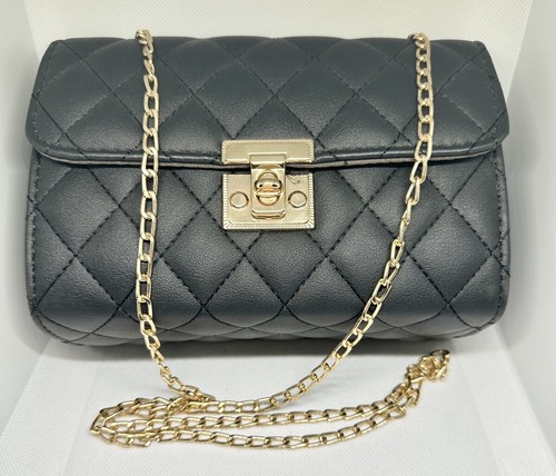 Black Leather Mini Bag Purse With Chain Shoulder Strap | eBay