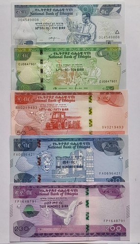 Ethiopia Banknotes set of 5 pcs. 5,10,50,100,200 Birr 2017/2023 UNC | eBay