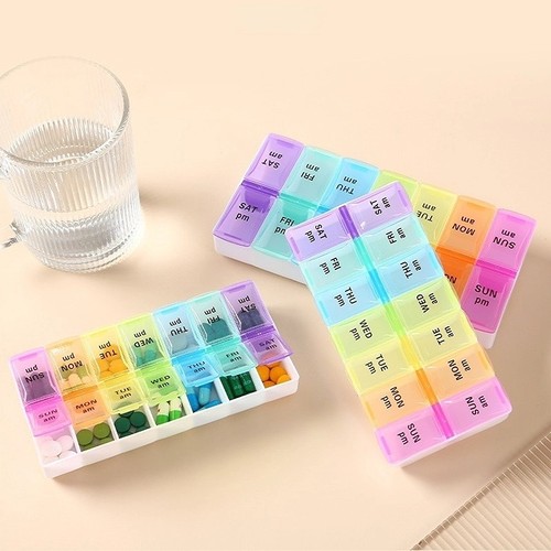 Weekly Pill Box 7 Day 14 Grid Medicine Organiser Portable Vitamin ...