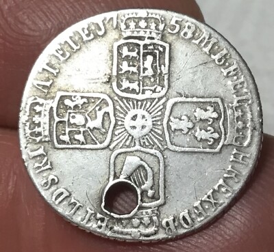 1758 George II Silver Sixpence - Gilt to | Grelly UK