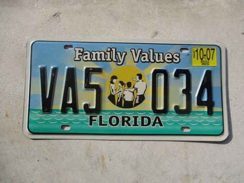 Florida 2007 Family Values license plate # VA5 034 | eBay