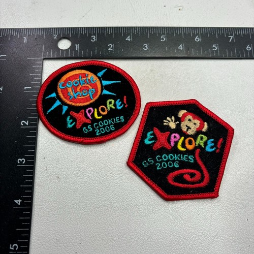 2006 EXPLORE GS COOKIES COOKIE SHOP / MONKEY Girl Scouts 2 Patch Badge ...
