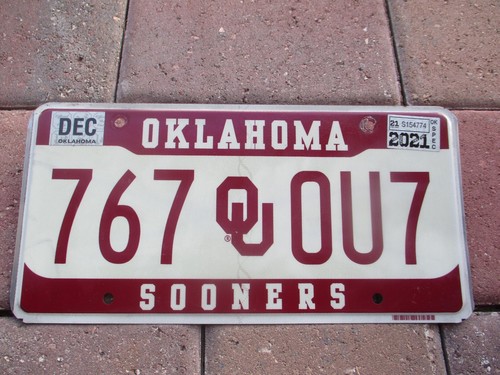 Oklahoma University Sooners 2021 license plate # 767 OU7 | eBay