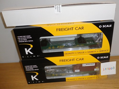 K-LINE K691-1172A BOEING AIRPLANE FUSELAGE BNSF 2 FLAT CAR SET O SCALE ...