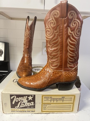 Vintage Tony Lama Black Label Exotic Python Back Cut Snake Skin Boots ...