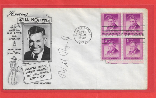 WIll Rogers Jr. Writer Publisher SIGNED Will Rogers SIGNED First Day ...