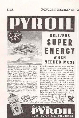 Pyroil Lubricating Lubricant Motor Add to Oil Gas Super Energy Print Ad ...