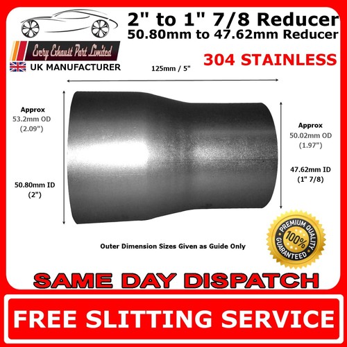 2" to 1 7/8 Stainless Tapered Standard Exhaust Reducer Connector Pipe ...