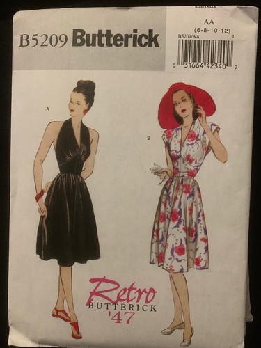Butterick B5209 Retro Vintage 1947 Misses Dress Sewing Pattern Size 8 ...