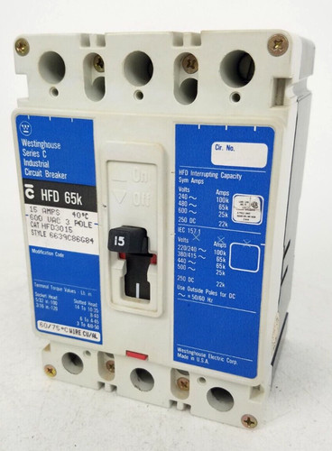 HFD3015 Westinghouse 3 Pole 15 Amp 600vac Circuit Breaker for sale ...