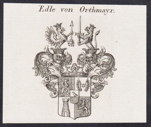 Orthmayr Emblem Coat of Arms Heraldry Genealogy Copperplate Engraving ...