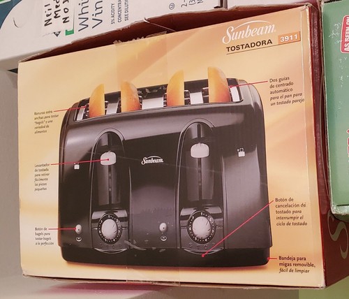 Sunbeam Toaster 3911 Black 4-Slice Wide Slot NEW in Open Box ...