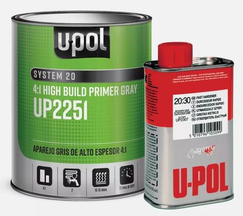 U-POL 2K Gray High-Build Urethane Primer 2251 + 2307 Fast Hardener Kit ...