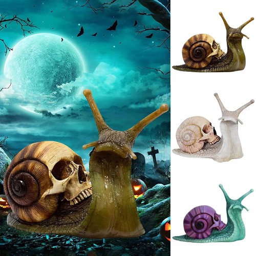 Skull Snail Figurine Gothic Home Decor Resin Horror Garden Statue ...