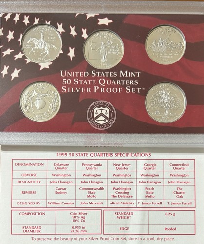 1999 ‘S’ Proof 90% Silver State Quarter Set (W/COA, No Box) | eBay