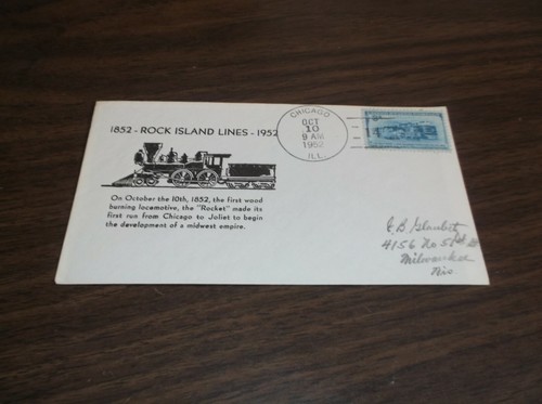 OCTOBER 1952 CRI&P ROCK ISLAND 100th ANNIVERSARY SOUVENIR ENVELOPE #5 ...