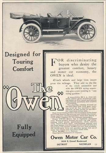 Magazine Ad - 1910 - Owen Motor Car Co. - Detroit, MI - 42 inch wheel ...