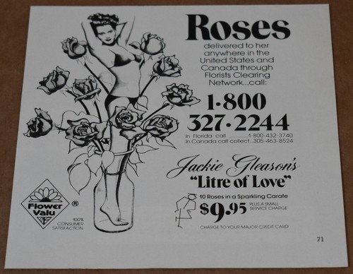 1977 Print Ad Jackie Gleason's Litre of Love Roses Flower Valu Lady ...