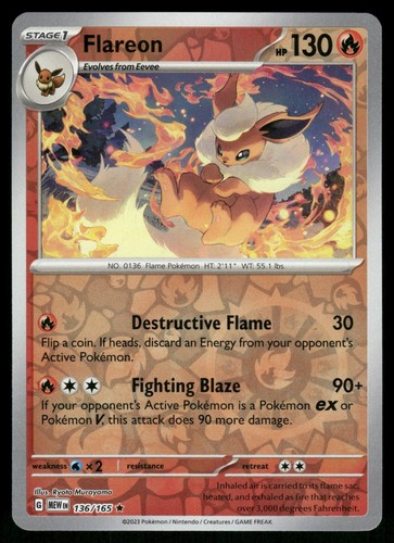 Flareon Reverse Holo NM 136/165 Scarlet & Violet 151 Pokemon Card | eBay