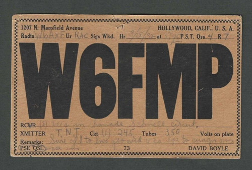 1932 Early Ham Radio (QSL) Card Call Letters W6FMP Los Angeles Ca | eBay