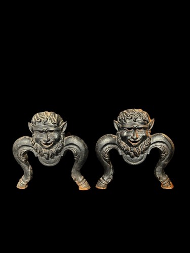 Antique Bradley & Hubbard Cast Iron Devil Andirons Satyr Heads 1800s Fireplace | eBay