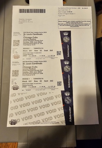St. Louis Cardinals Vs Chicago Cubs Ticket Stubs London 2023. Full ...