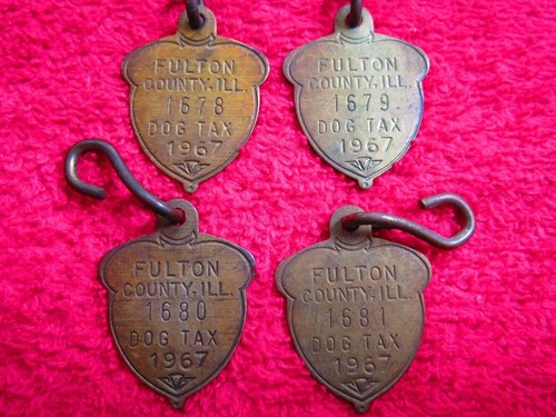 4-CONSECUTIVE # 1967 FULTON COUNTY IL DOG LICENSE TAX TAG 1678, 1679 ...