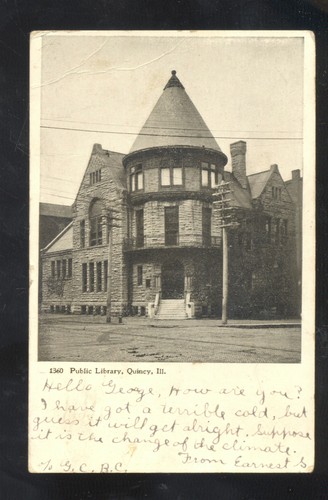 QUINCY ILLINOIS PUBLIC LIBRARY VINTAGE POSTCARD1907 MADISON NEBRASKA ...