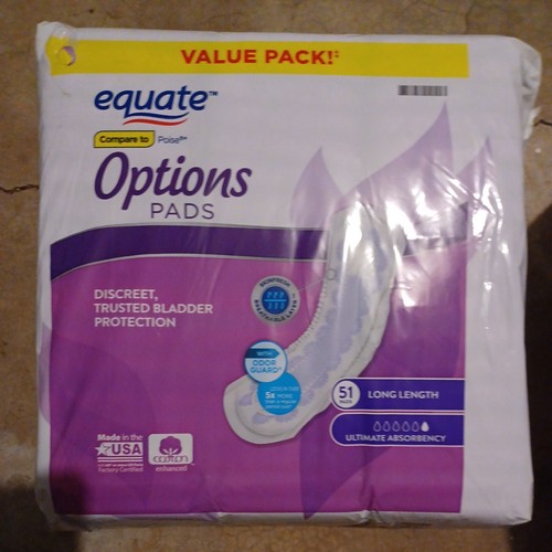 Equate Incontinence Pads for Women, Ultimate, Long, 51 Ct, Compare To ...