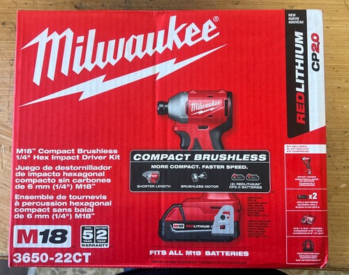 Milwaukee 3650-22CT M18 18 1/4" Compact Brushless Hex Impact Driver Kit ...