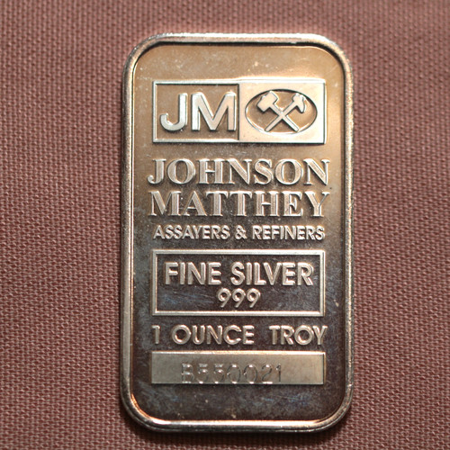 Johnson Matthey Logo Back 1 oz .999 Fine Silver Bar S/N B550021 Free ...