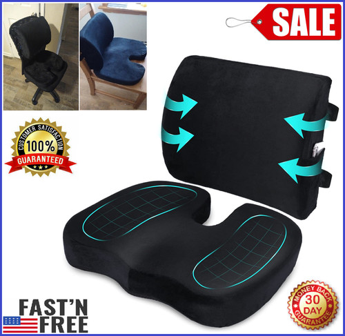 Orthopedic Seat & Back Cushion Lumbar Support Pillow Driving Office ...